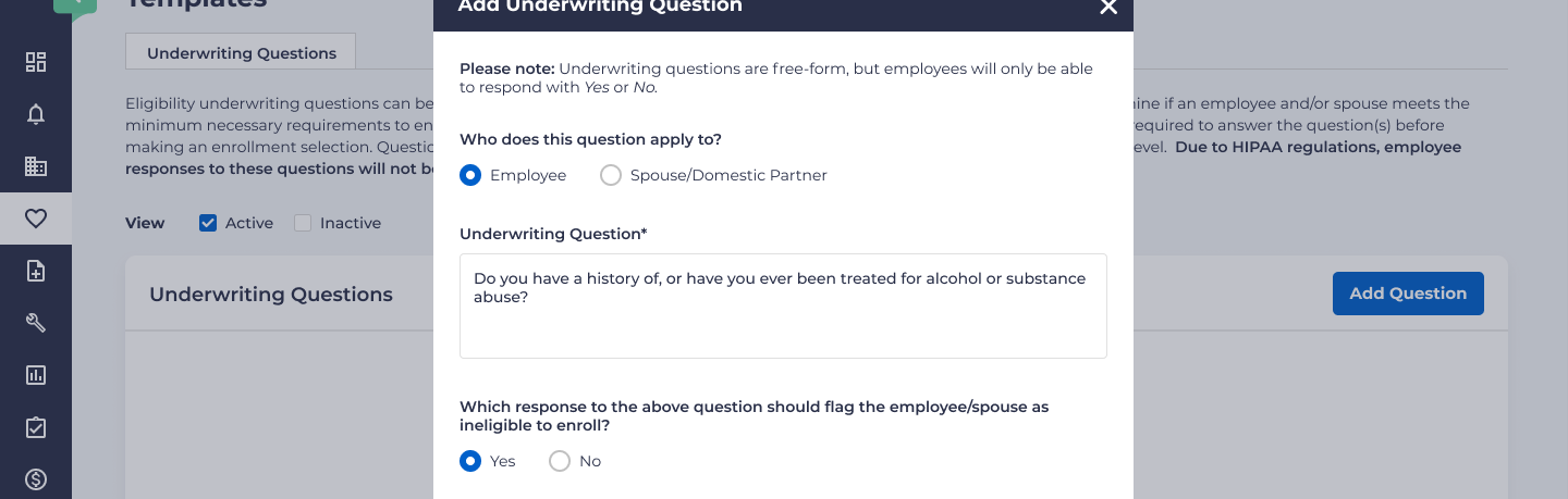 How to Set Up Eligibility Underwriting Questions – My Account