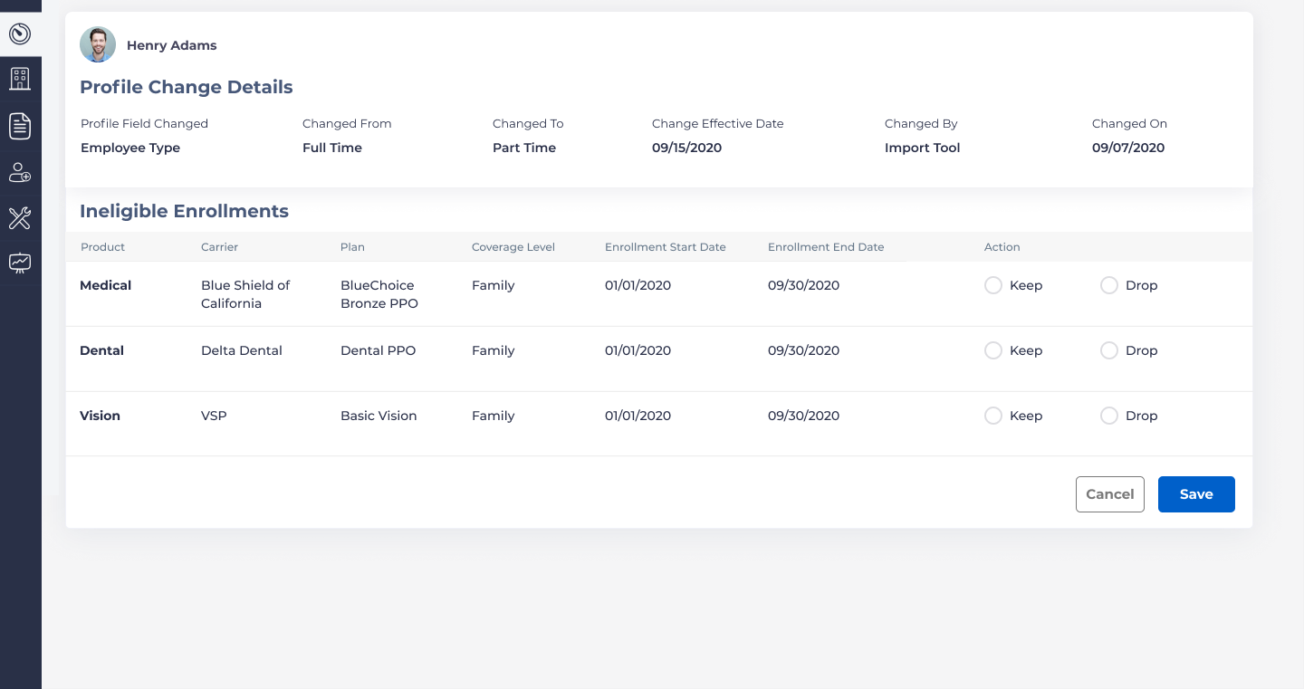 Dashboard – Ineligible Employees Enrolled in Benefits – My Account