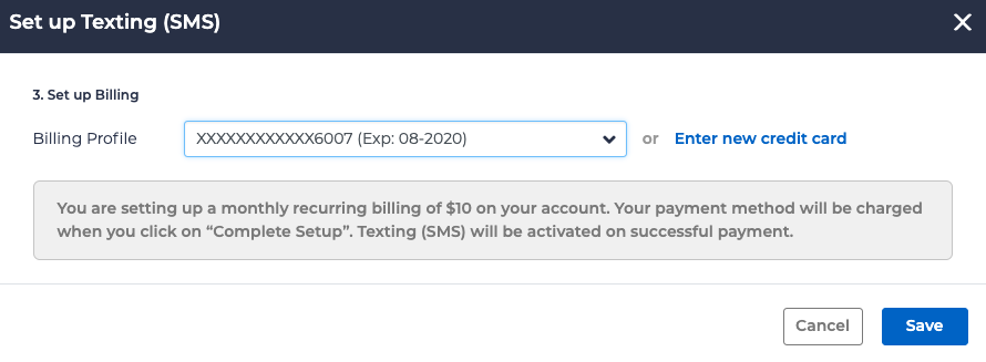 Texting (SMS) Administration – My Account
