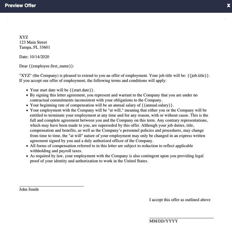 Offer Letters – My Account