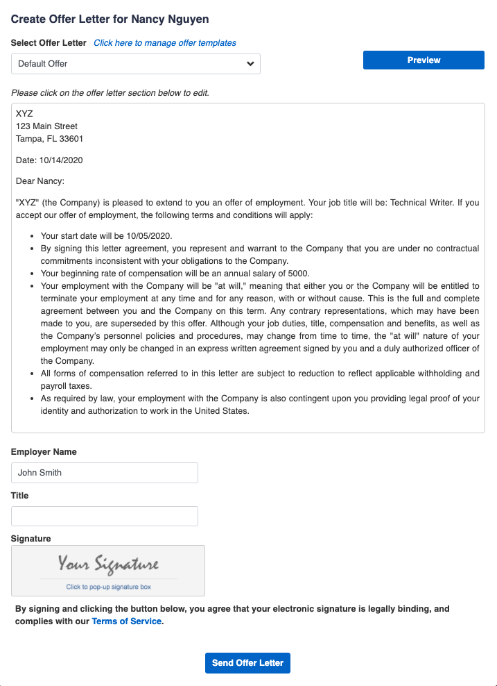 Offer Letters – My Account